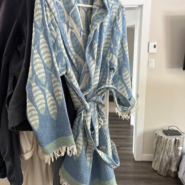 Kimonos, Pajamas, Fish Pattern Bathrobe, Cotton Bathrobe, Morning Gown ...