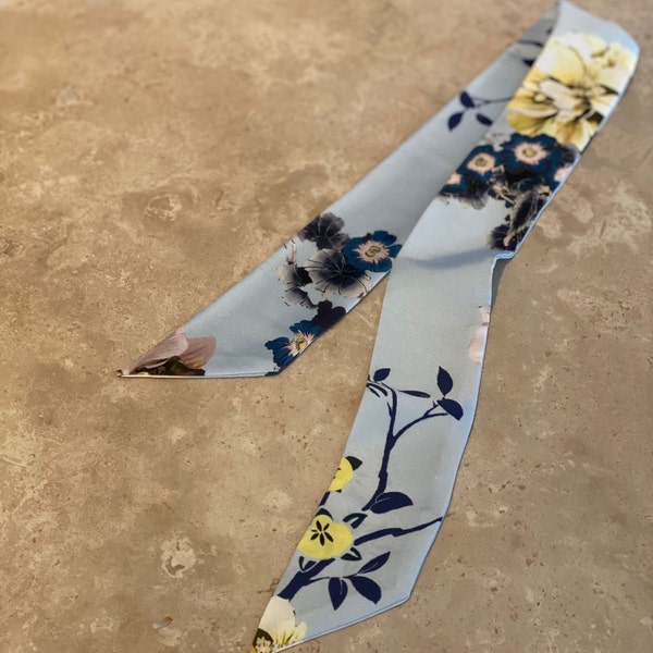 Black Satin Short Hair Scarf, Small Skinny Neck Scarves, Head Tie ...