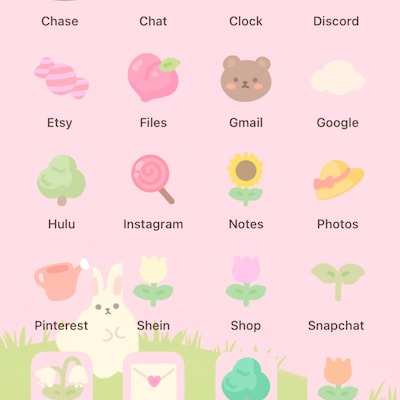 Cute Hand Drawn Pink Ios & Android App Icons Home Screen Set Widget ...