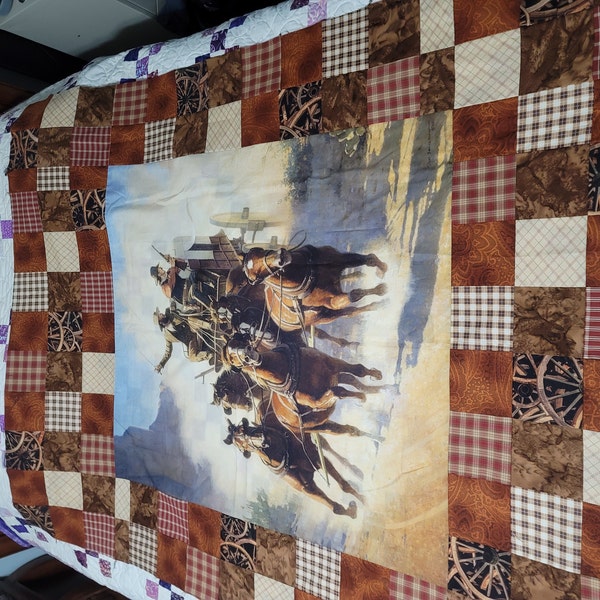 BUFFALO TALES Fabric Quilt Panel 100% Cotton, Native American, Cowboy ...
