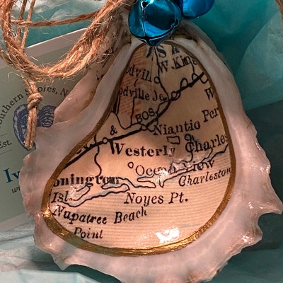 OUTER BANKS Map Oyster Shell Ornament Beach Vacation OBX Gifts Coastal ...