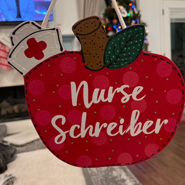 Personalized Apple NURSE SIGN Wall Art Door Hanger Plaque Wood Crafts ...