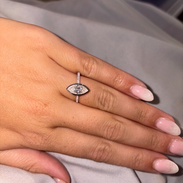 Unique Oval Cut Insert Wedding Ring Set Hidden Halo Ring Set, 14K Solid ...