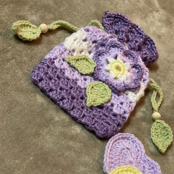 Crochet Flower Drawstring Pouch Pattern, Floral Keepsake Bag, Reusable ...