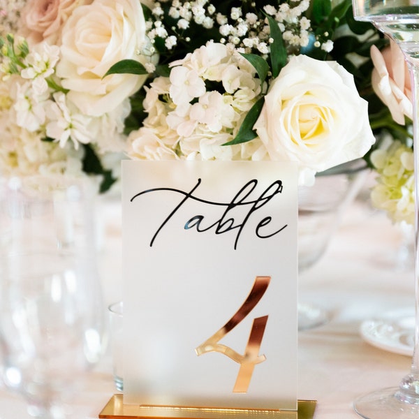 Wedding Table Numbers, Gold Mirror, Frosted Table Signs, Wedding Decor ...