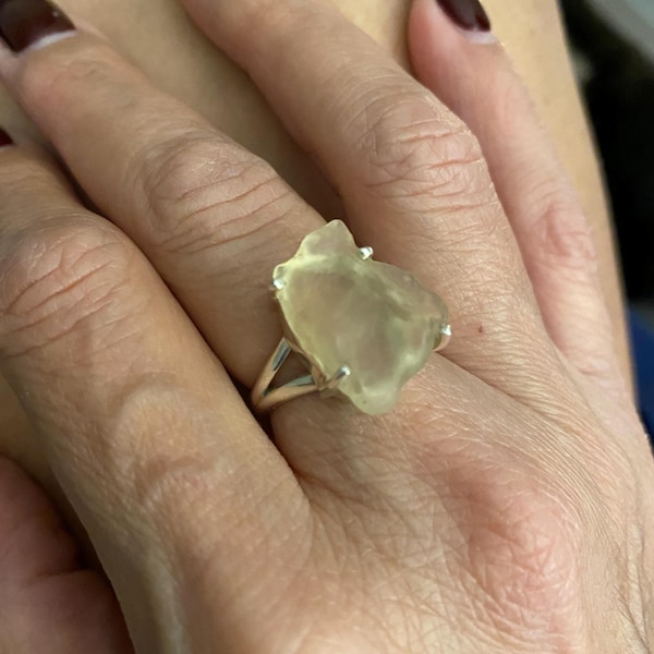 Handmade Libyan Desert Glass Ring, 925 Sterling Silver, Tektite Jewelry ...