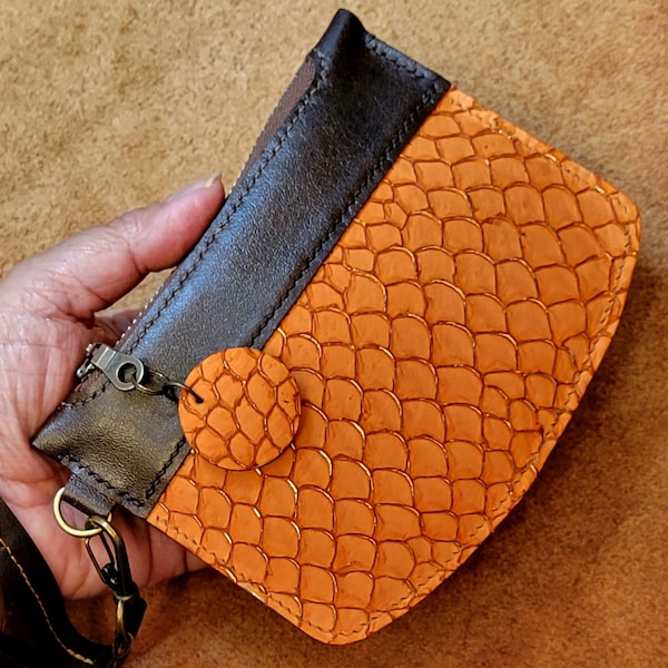 Ginger Orange Blue Tilapia Fish Skin Leather Piece Genuine Whole Hide ...