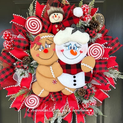 Gingerbread and Snowman Wreath Attachment, Christmas Wreath Attachment ...