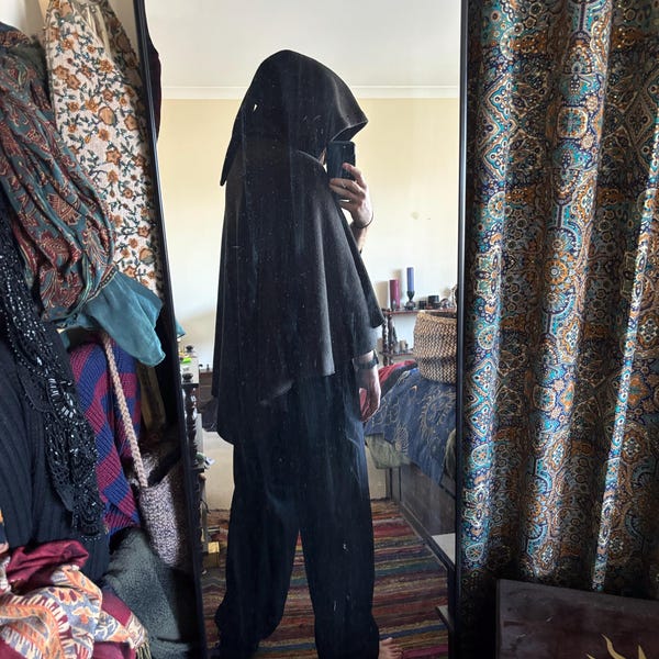 Black Hobbit Cloak, Black Fleece Cloak, Black Cape, Warm Winter Cloak ...