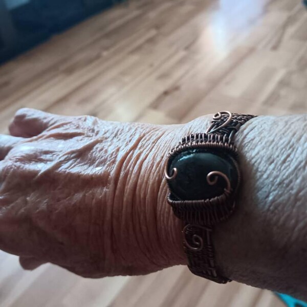 Cat Eye Wire Wrap Bangles Copper Wrapped Bracelet Oxidized Cuff ...