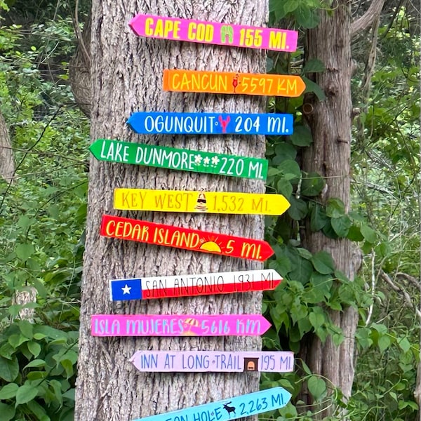 SET OF 10 Directional Wood Arrow Signs, Custom Mile Marker Stake Signs ...