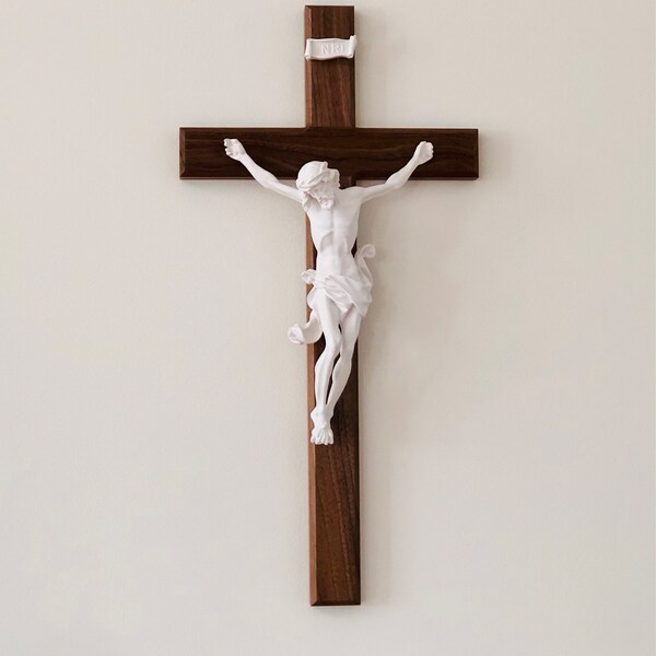 24" Large Wall Crucifix With White Corpus - Wood Crucifix - Baptism ...