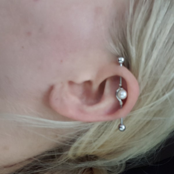 Industrial Barbell - Genuine WHITE Pearl - Loop Industrial Ear Bar ...