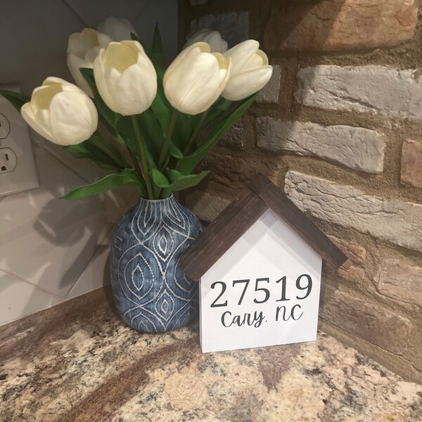 Personalized City & Zip Code Mini House-shaped Sign- Hand Painted Wood ...