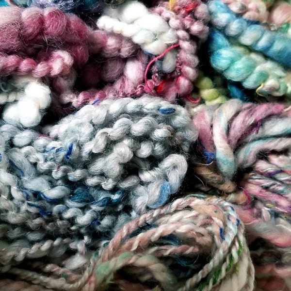 Mossy Green Art Yarn/ Thick & Thin Yarn/ Hand Spun Yarns/ Slubs/ Coils ...