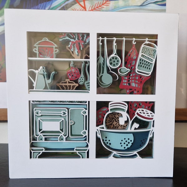 3D Kitchen SVG EPS, Cooking Shadow Box, Layered Cardstock Oven ...