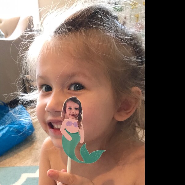 Mermaid Cupcake Toppers Custom With Face for Birthday Party Decorations ...