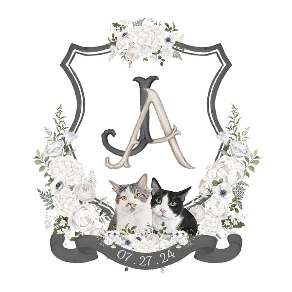 Custom Wedding Crest Logo, Wedding Watercolor Crest Monogram Logo With ...