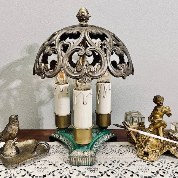 Vintage Art Nouveau Style Cast Iron Lamp Base With Small Parabolic ...