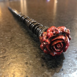 Red Rose Wand, Magic Wand With a Rose, Glossy Black Magic Wand, Geek ...