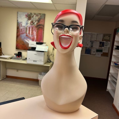 Artistic Vintage Fiberglass Adult Female Smiling Costume Mannequin Head ...