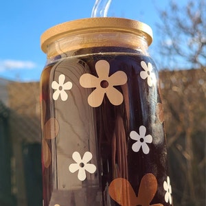 Boho Abstract Glass Can Cup Retro Boho Glass Can Cup Cup With Lid and ...