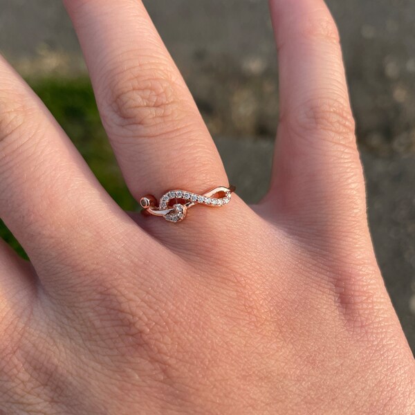 Music Note G Clef Ring 925 Sterling Silver Round Simulated Diamond - Etsy