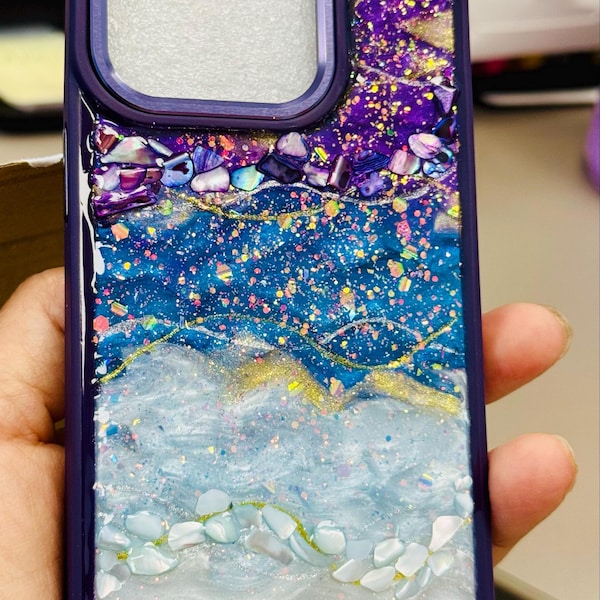 Handmade Resin Phone Case With Iridescent Glitter, Pearl Accents, and ...