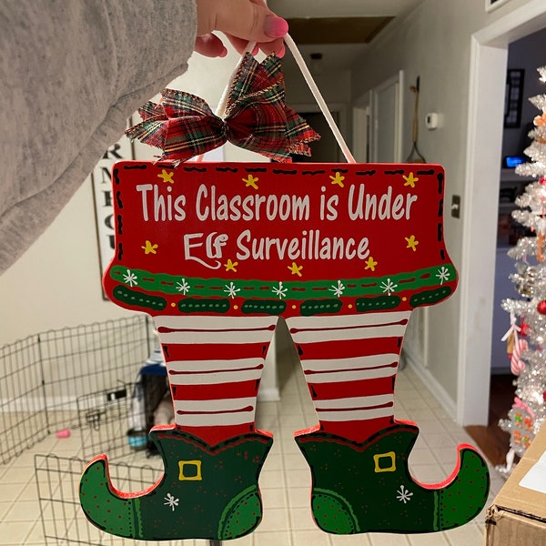 ELF SURVEILLANCE Stocking Shoes Christmas SIGN Wall Art Door Hanging ...