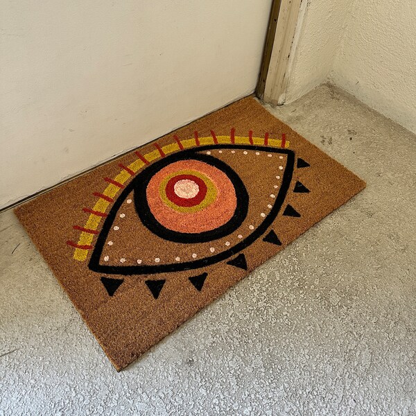 Colorful and Mystic Evil Eye Doormat, Boho Style Welcome Mat for Your ...