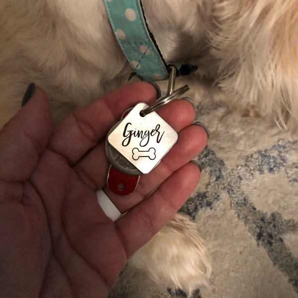 Pet Id Tag, Dog Tag, Custom Engraved Pet Tag, Square Dog Tag, Bone Dog ...