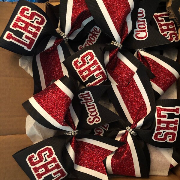Cheer Bow Custom Black Red White School Initials / Name School Team ...