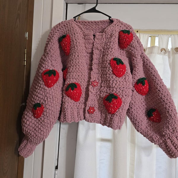 CROCHET PATTERN, Strawberry Crochet Cardigan Pattern, Strawberry Chunky ...