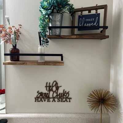 2-tier Rustic Floating Wall Shelves, Rustic White Wooden Farmhouse Wall ...