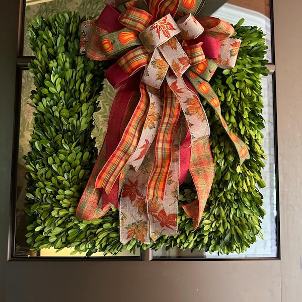 Large Fall Bow for Front Porch or Mailbox Fall Decor Mixed Ribbon Bow ...
