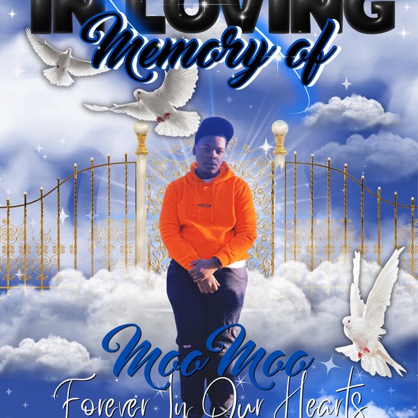 Blue Black Heaven Gates Sky Angel Wings Memorial PNG Add Photo Rest in ...