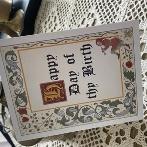 Medieval Birthday Card, Illuminated Manuscript Style Greeting Card ...