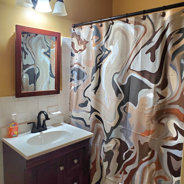 Abstract Brown and Rust Color Swirl Shower Curtain | Bathmat and Set ...