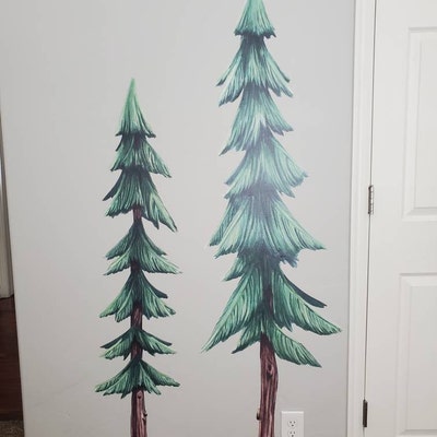Set of Three Pine Trees Watercolor Wall Decals Forest Themed Decal Set ...