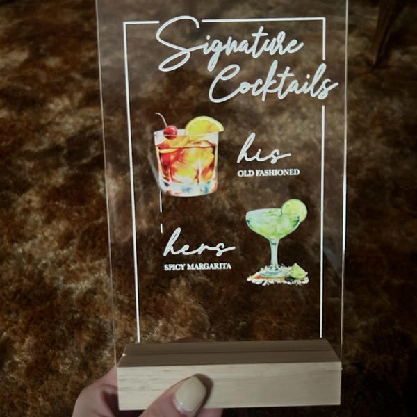 Personalized Bar Menu, Acrylic Cocktail Recipe Sign, Signature Cocktail ...