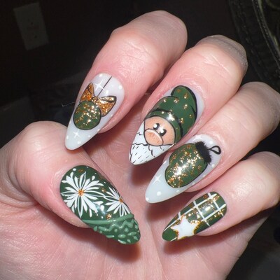 Coconut Tree Press on Nails, Rainbow Floral Glue on Nails, Crystal ...