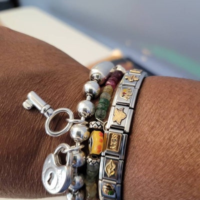 Womens Chunky Padlock and Key Ball Chain Bracelet, Silver Ball Chain ...