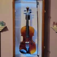 Violin Display Case Cabinet Wall Rack Hanger for Instrument and Bow W ...
