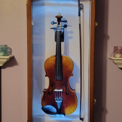 Violin Display Case Cabinet Wall Rack Hanger for Instrument and Bow W ...