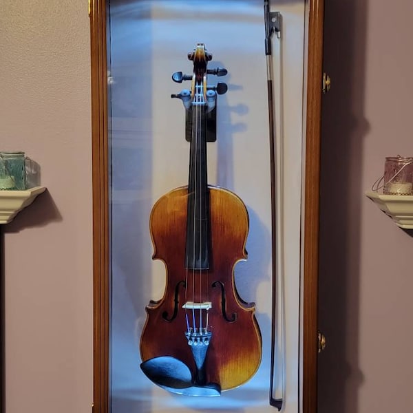 Violin Display Case Cabinet Wall Rack Hanger for Instrument and Bow W ...