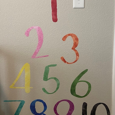Watercolor Number Set, Peel and Stick Decal, Wall Decal, Repositionable ...