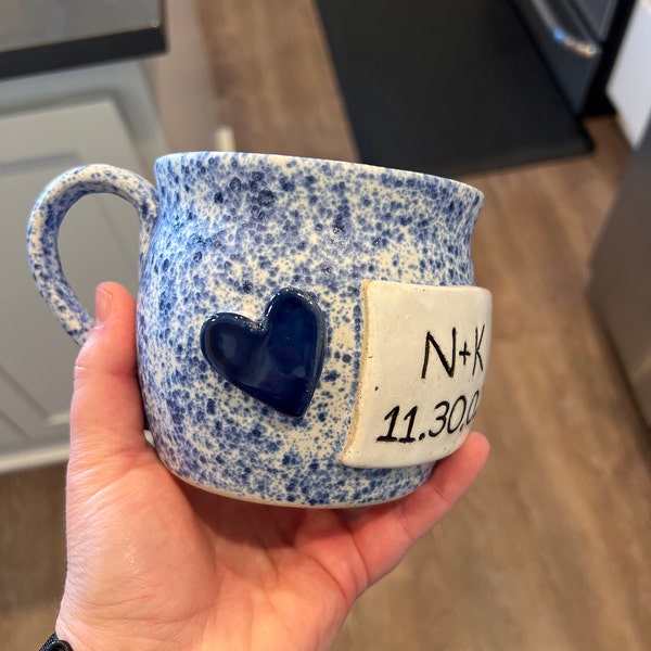 Farmhouse Pottery Blue White Matte Mug, Rustic Wheel Thrown Ceramic Cup ...