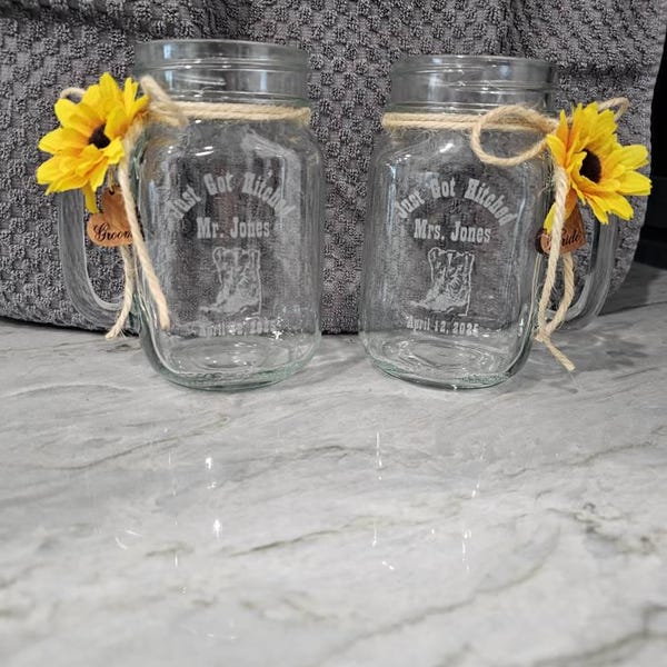 Cowboy Boot Mason Jars, Personalized Mason Jar Mugs, Bride and Groom ...