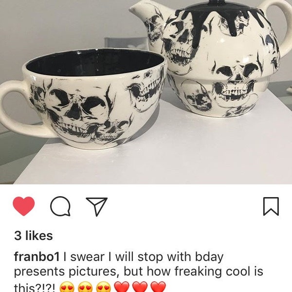 Skull Goth Teapot, Individual Tea Pot, Unique Tea Kettle, Black Caldron ...