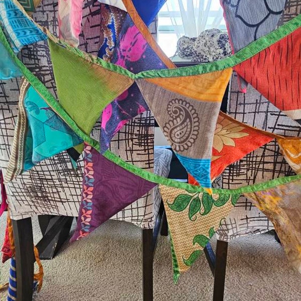 Recycled Sari Bunting Colorful Flags Handmade Garden Garland Sari ...